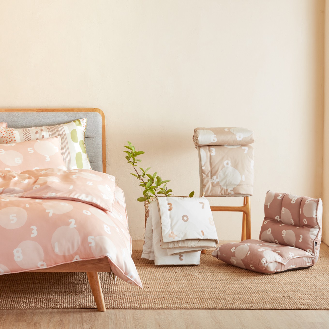 SOU．SOU純棉涼被單人 奶油白SO-SU-U十數和圓點｜寢具床墊｜HOLA 和樂家居